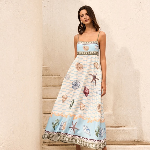 Commense | Dresses | Commense Xl Sea Shell Print Maxi Dress Cc1 | Poshmark